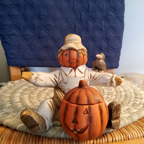 Holiday | Vintage Ceramic Scarecrow With Crow And Lidded Pumpkin | Poshmark